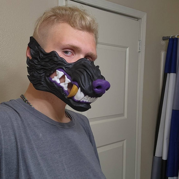 Snarling Wolf Mask - 3D Printed Demon Oni Half Mask - Etsy