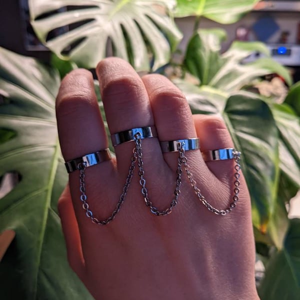 Four Finger Chain Rings | Adjustable Chain Linked Cuff Rings - Etsy
