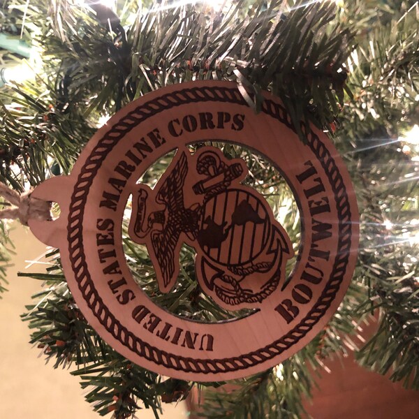 US Marine Corps Personalized Wooden Christmas Tree Ornament, Marine ...
