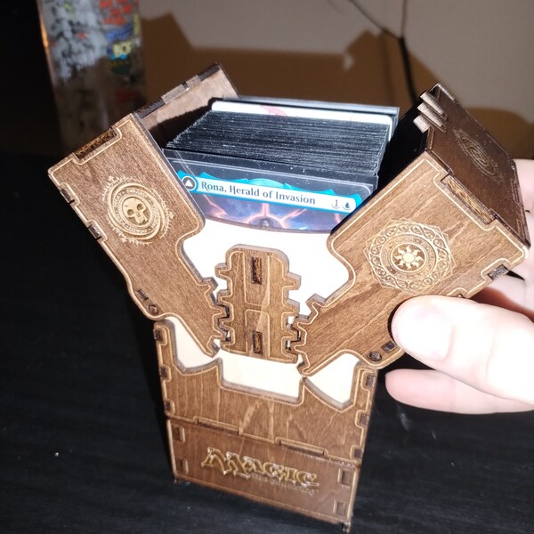 Basswood MTG Travel Box With Gear Mechanism Wooden Magic the Gathering ...