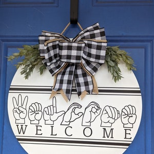 Sign Language Welcome Sign ASL Welcome Wreath Door Hanger Farmhouse ...