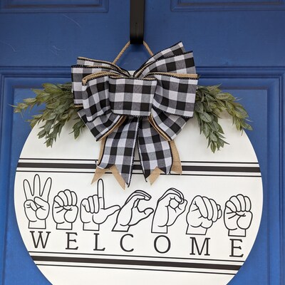 Sign Language Welcome Sign ASL Welcome Wreath Door Hanger Farmhouse ...
