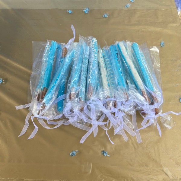 White and Blue Chocolate Covered Pretzels Decorated Glitter Sugar ...