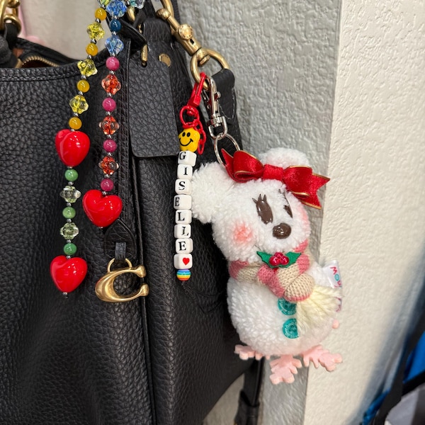 Red Heart Bag Charm: Colorful Natural Stone Beaded Accessory - Etsy