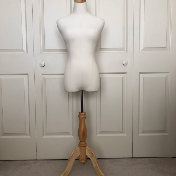 Female Display Dress Form in Natural Canvas on Traditional Wood Tripod ...