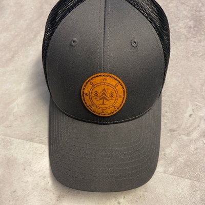 Outdoor Compass Leather Patch Hat Richardson 112 Snapback Laser ...