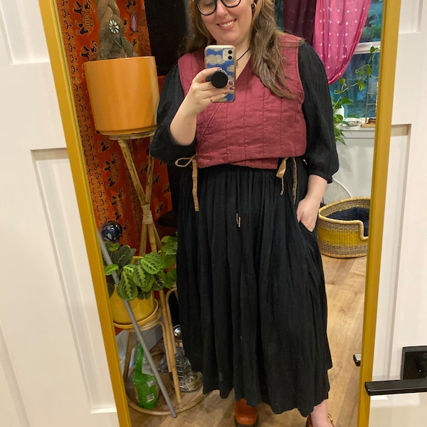 Quilted Linen Vest, Padded Linen Vest for Women, Reversible Wrap Linen ...