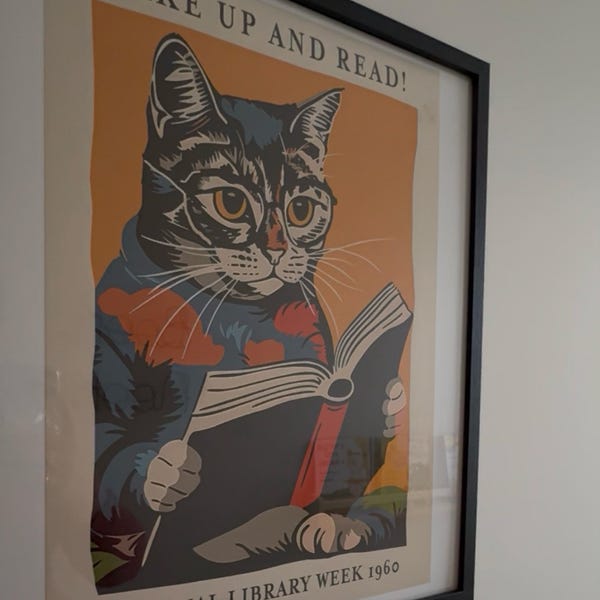 Cat Reading Poster - Wake up and Read! - National Library Week 1960 ...