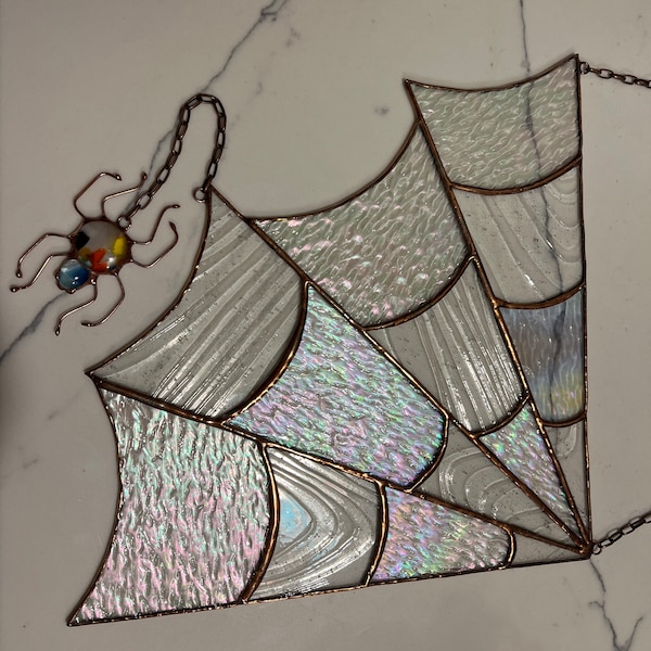 Halloween Stained Glass Spider Web Cobweb Net Suncatcher Black Home ...