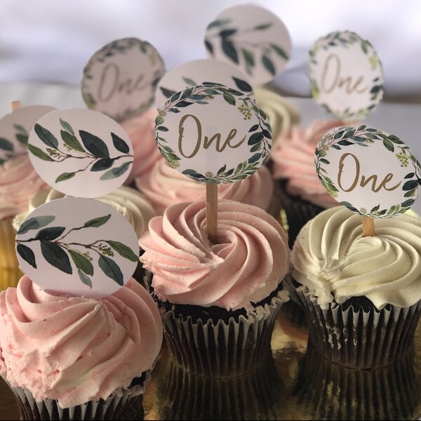 First Birthday Cupcake Toppers, Printable One Cupcake Toppers, Rustic ...