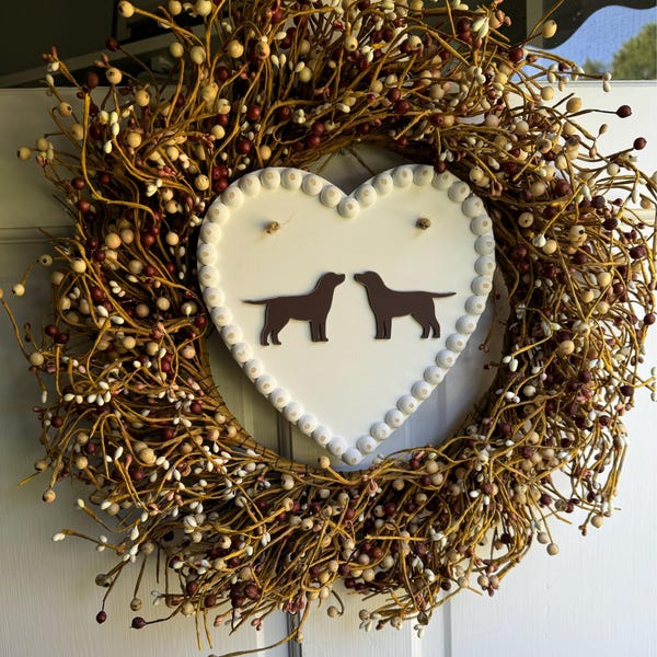 Labrador Retriever Welcome Sign Wood Berry Wreath English Lab Rustic ...