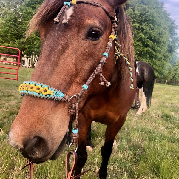 SUNFLOWER Knotted Soft Indian Hackamore Bitless Bridle- Sunflower ...