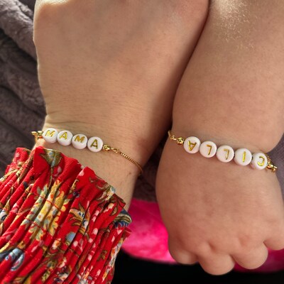 Brushed Gold Bar Bracelet Stackable Bracelet 6mm Heishi Beads Mothers Day Gift Neutral Bracelet ...