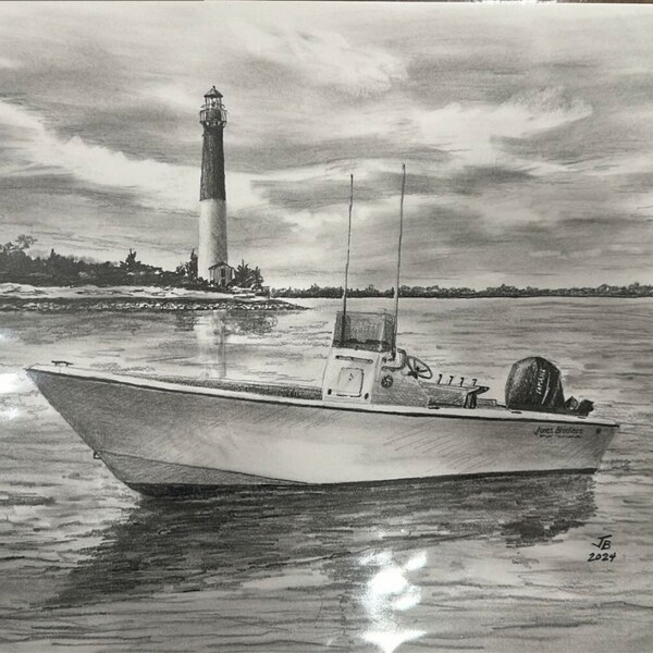 Custom 11x14" Painting Skiff Push Pole Poling Skiff Hand Made Family ...