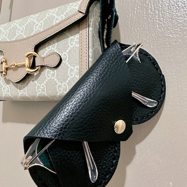 Leather Eyeglass Case, Compact Flat Sunglass Case With Holder Strap ...