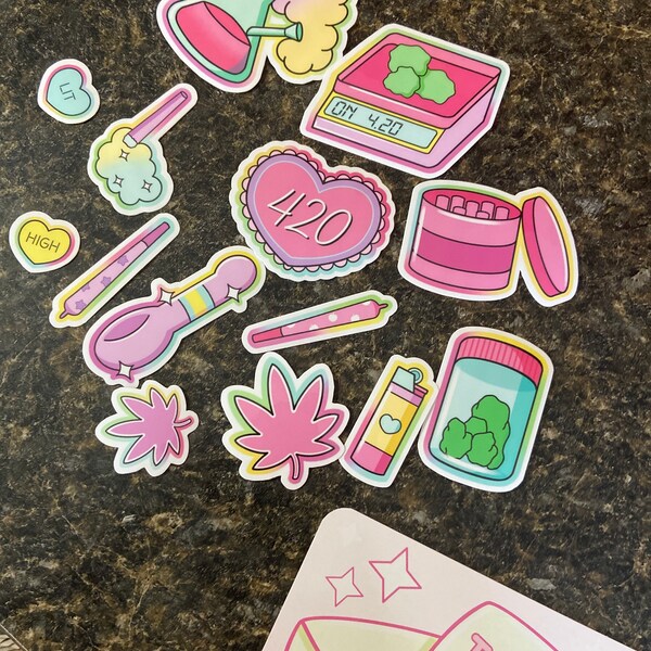 420 Medical Magic Girl Sticker Pack Marijuana Stickers Cute Weed ...