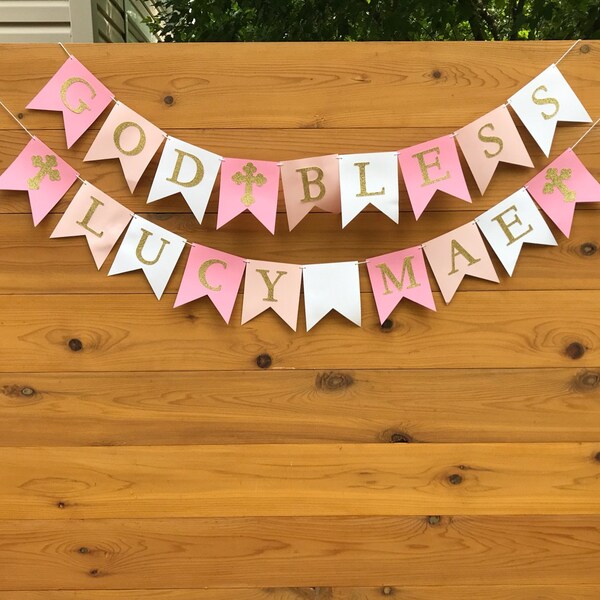 Pink Ombre God Bless Banner, Baptism Banner, Christening Banner, First ...