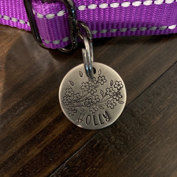 Hand Stamped Pet ID Tag, Dog Tag, Dog Tags for Dogs, Floral, Cherry ...