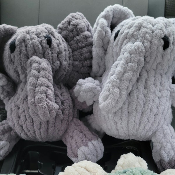Fingerknit Chunky Elephant Plushie Pattern With Video Tutorial Elephant ...