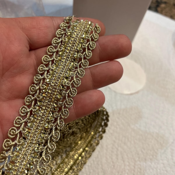 Gold and White Beaded Indian Tassel Lace Trim, Gold Beaded Trim, Beaded ...