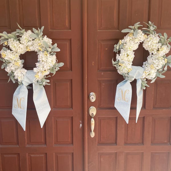 Spring Green Stripe Monogram Wreath Sash for Front Door, Personalized ...