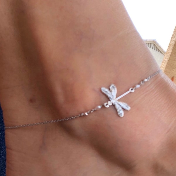 Silver Dragonfly Anklet (adjustable), Silver Dragonfly Jewelry, Little Silver Dragonfly Anklet ...