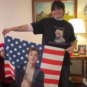 Enhypen Jake Wearing Hoodie Flag Banner, Enhypen Jake American Tapestry ...