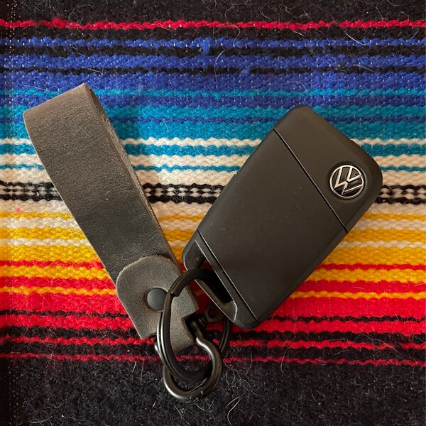 Handmade Leather Keychain, Black Hardware, Personalized Key Fob ...