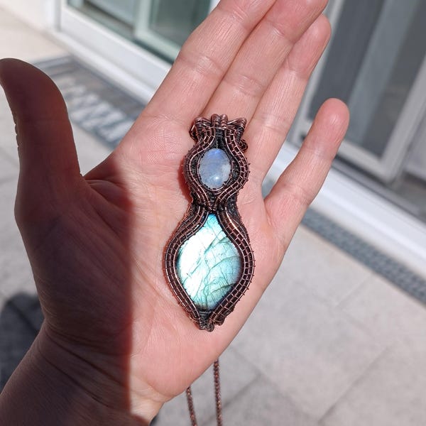 Tiger Eye,moonstone Evil Eye Gemstone Copper Wire Wrap Pendant Jewelry ...