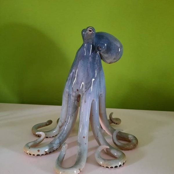 Handmade Ceramic Octopus Sculpture: Brown and Teal Ocean Decor - Etsy