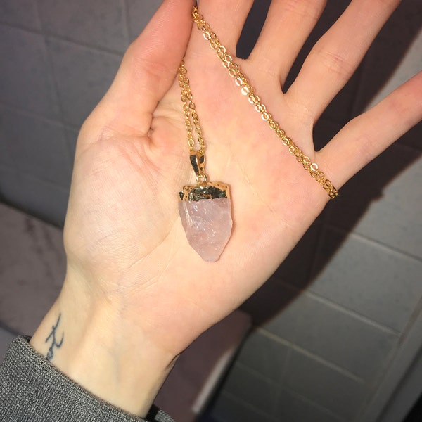 Raw Rose Quartz Necklace Misty Rose Quartz Pendant Rose Quartz Crystal ...