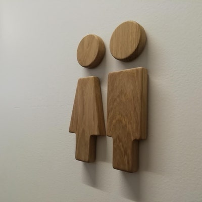 Natural Oak Wood Restroom Sign, Wooden Door Plate, Male and Female ...