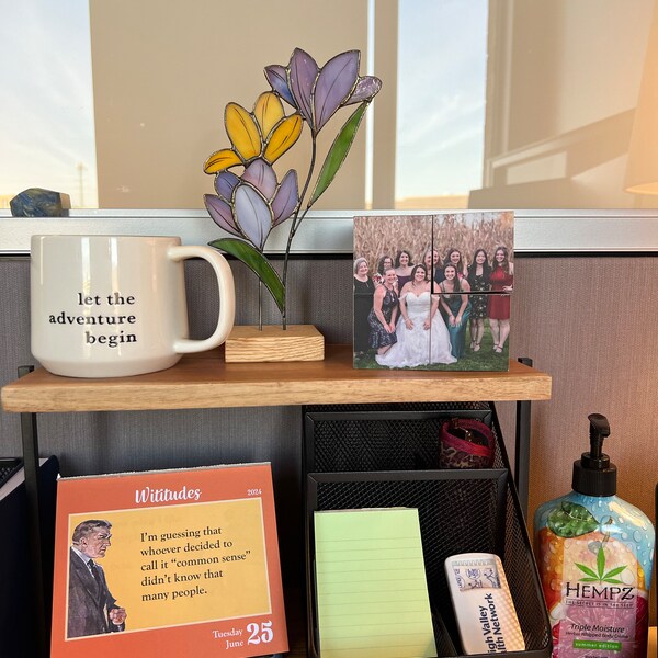 Crocus Flower Stained Glass Desk Standing Decor on Wooden Platform - Etsy