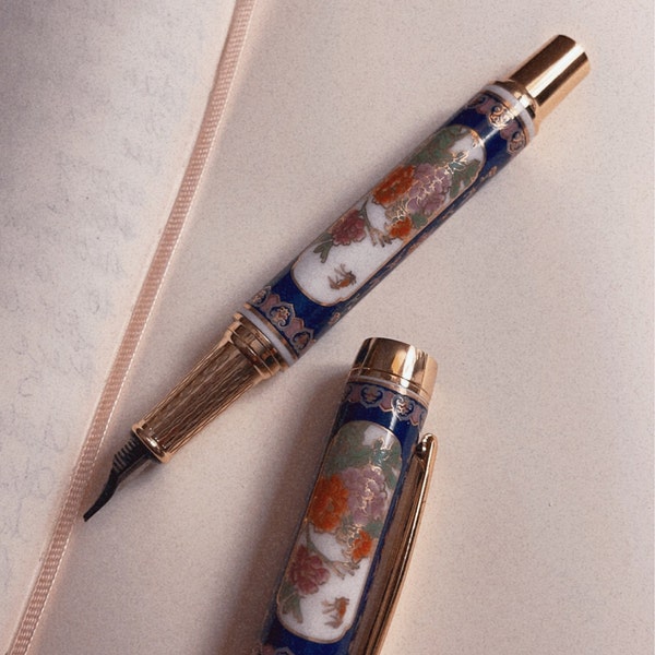 Ceramic Floral Asian Fountain Pen | Chinese Calligraphy M Nib Peonies ...