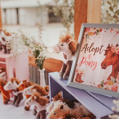 Adopt a Pony Sign Horse Party Sign Table Decor Floral Horse Birthday ...