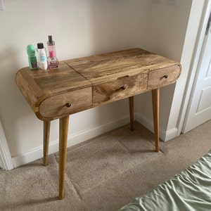 Curved Dressing Table and Bench Set 3 Drawers and Foldable Mirror Solid ...