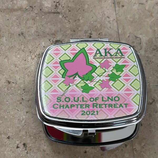 Pink and Green Compact Mirrors With Ivy Leaf, Personalized Compact Hand ...