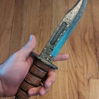 Damascus Kabar Knife With Sheath Custom Handmade Damascus Bowie Knife ...