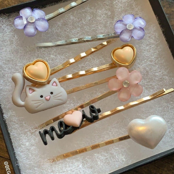 Cat Hair Pins, Cat Bobby Pins, Womens Hair Pin, Meow Hair Pin, Pink ...