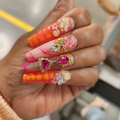 4XL Square Extendo Hot Pink Barbie Inspired Nails Press on Nailsbling ...