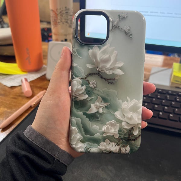 Magsafe Asian Chinese Embroidery Phone Case Green Landscape Tough Phone ...