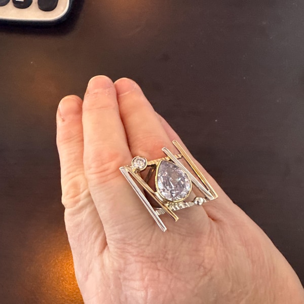 Solitaire Silver Ring, One Stone CZ Ring, Cubic Zircon Ring, Old Style ...