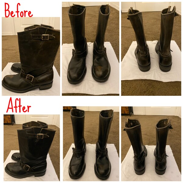 Motoman Vintage Harness Ring Boots Black Moto Riding Square Toe EU 44 ...