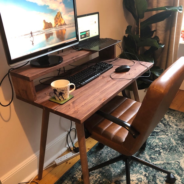Computer Desk With Monitor Stand Rustic Reclaimed Handmade Simple ...