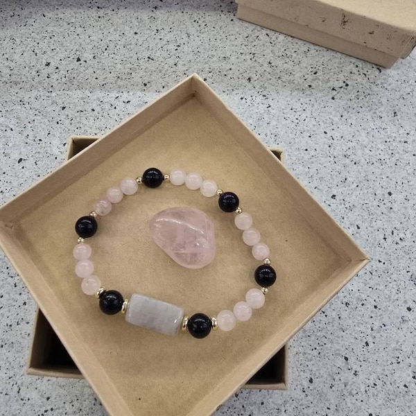 San Benito Medalla Rose Quartz and Amathys Natural Gemstone Bracelet ...