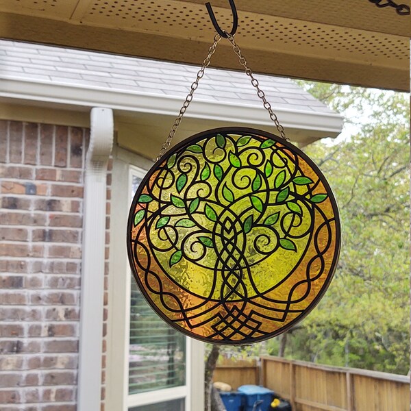 Tree of Life SUNCATCHER, Stained Glass Suncatcher Hanging Window Panel ...