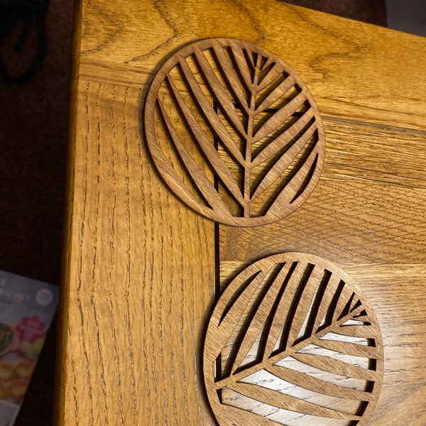 Set of 4 Leaf Pattern Wooden Coasters - Etsy