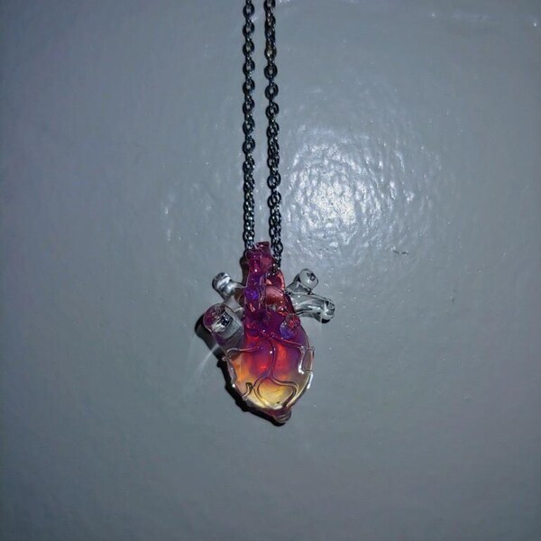 Glass Heart Blood Vial Necklace, Gothic Vampire Heart Pendant, Glass ...