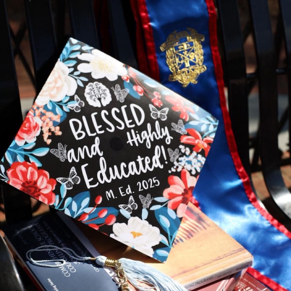 Custom Graduation Cap Topper, Hand-illustrated Florals, Hand-lettering ...