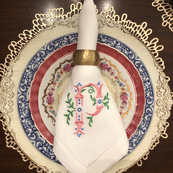 Embroidered Royal Dot Monogrammed Linen Dinner Napkins Set of Four - Etsy